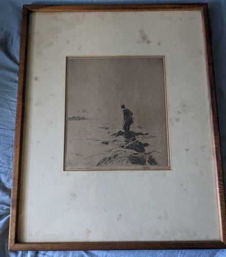 John Kelly Etching Original Signed Print Koa Frame Lone Fisherman ...