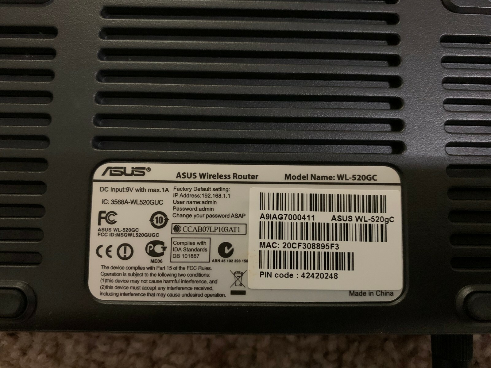 ASUS WL-520GC Broad Range Wireless Family Router - excellent condition ...