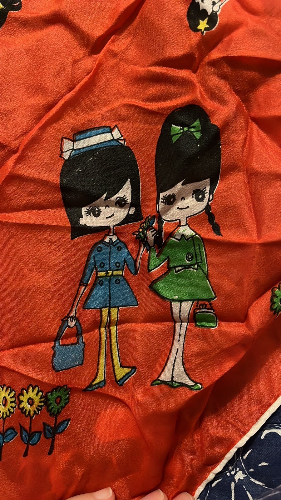 Vintage 70s Japanese Red Cartoon Character Rayon Scar… - Gem