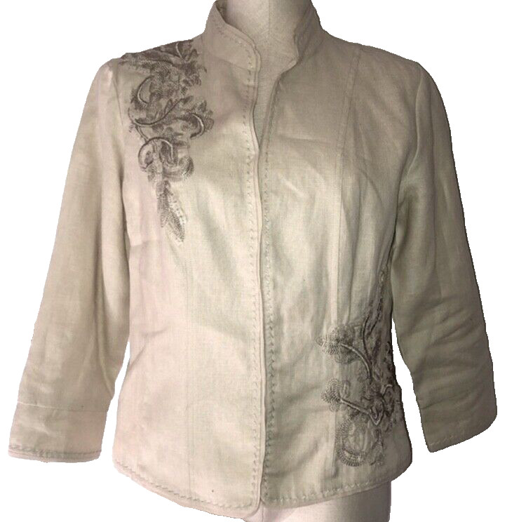 Reba Linen Embroidered Embellished Blazer Jacket size… - Gem