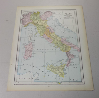1887 Gaskell Map of ITALY, b/w TURKEY,GREECE,ROUMANIA,SERVIA,MONTENEGRO ...