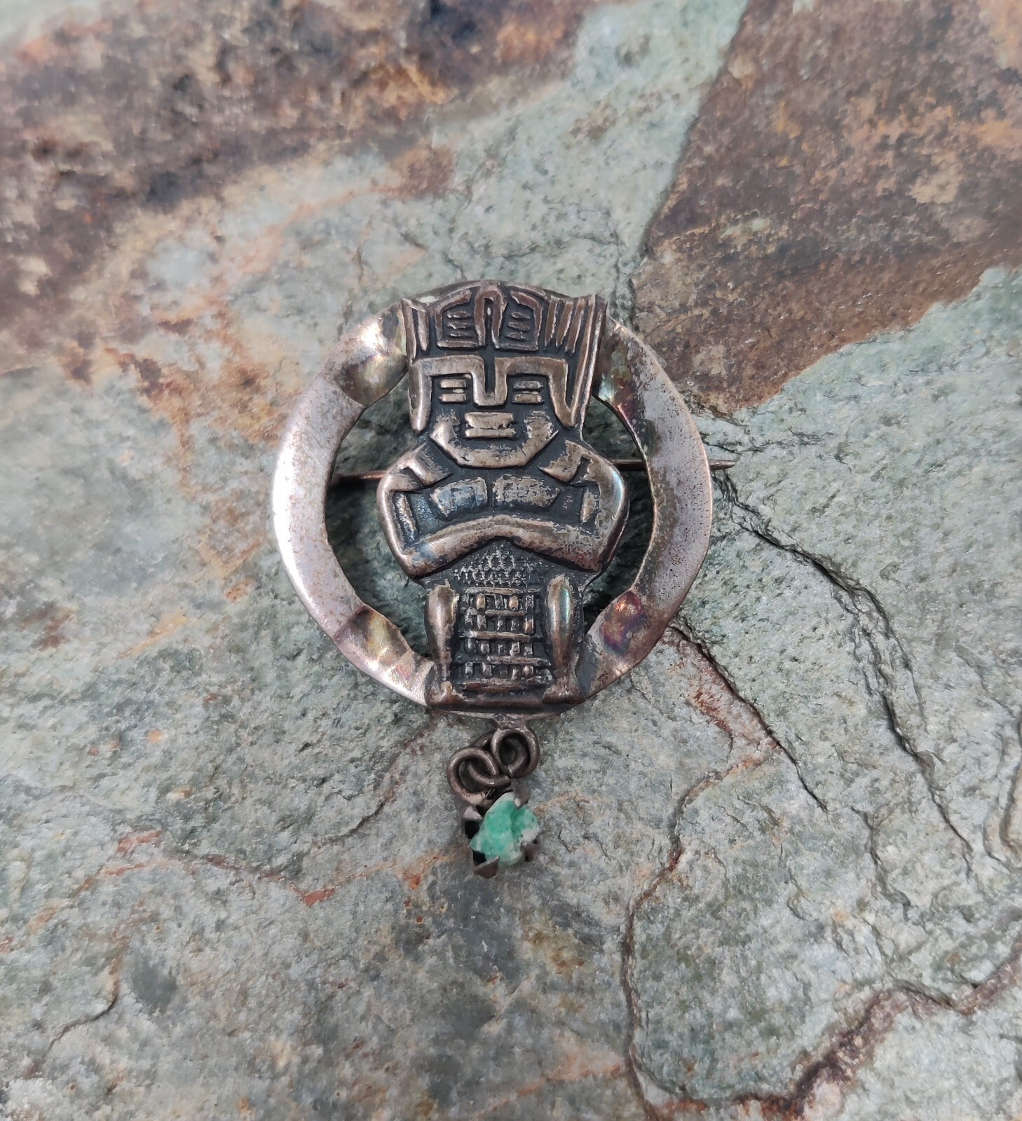 Antique Vintage Peruvian Inca God Pin Brooch 900 Silv… - Gem