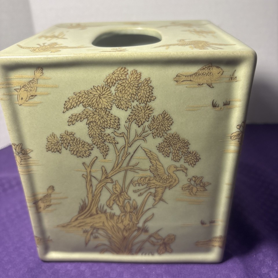 Amita Ceramic Porcelain Tissue Box Cover - Japanese Koi Fish, Birds ...