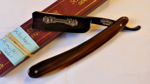 NOS 7/8 size Heribert Wacker "Black Razor", Square Point Straight Razor ...