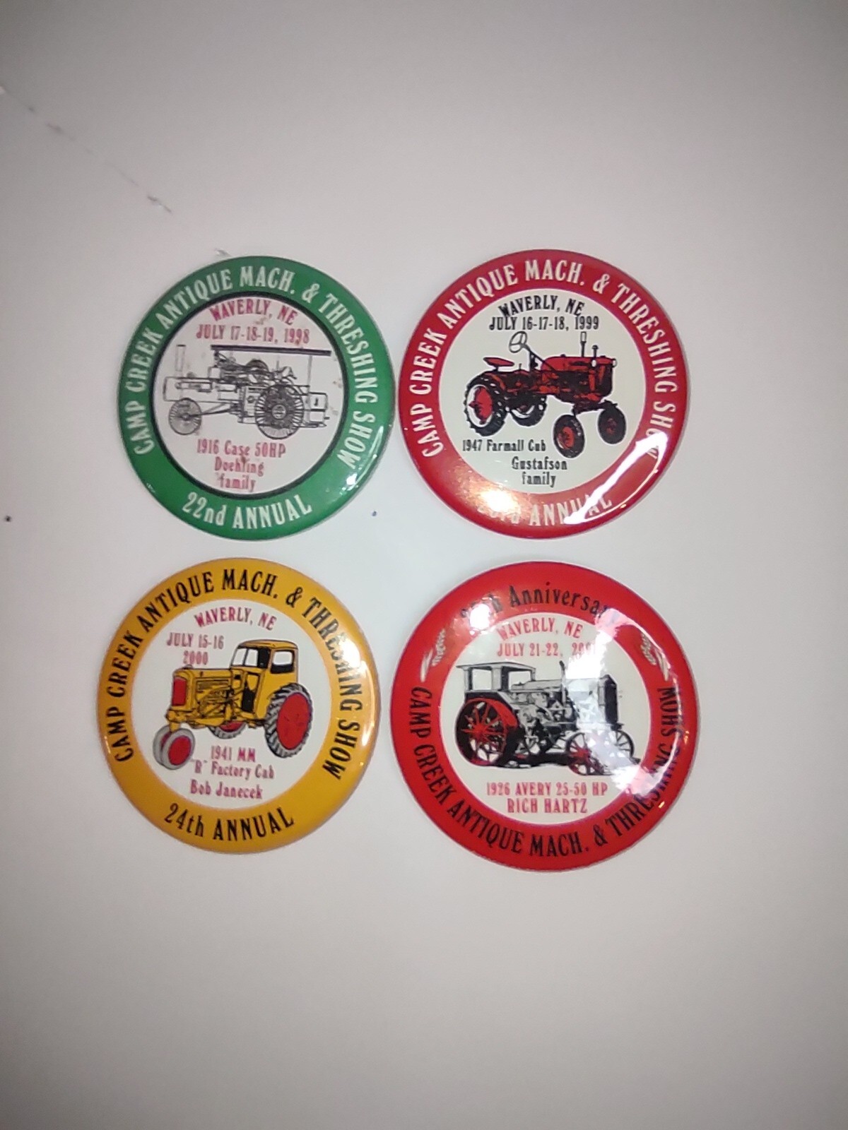 Lot of four Camp Creek Antique Machinery & Threshing Show Pinback ...