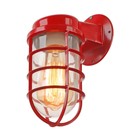 Red Retro Wall Sconce Outdoor Industrial Metal Wall Light Fixture Glass ...
