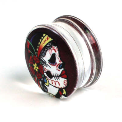 6 - 25 mm Ohr Piercing Plug La Catrina 1 Totenfest Acryl Transparent ...