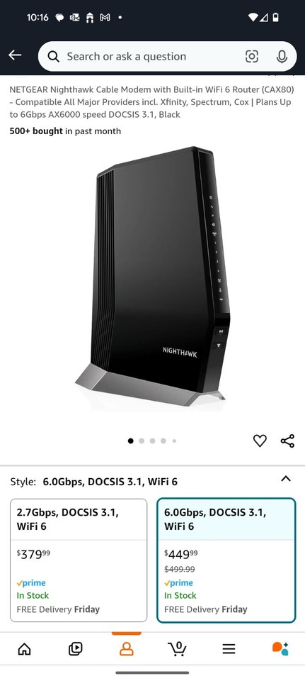 NETGEAR Nighthawk AX6000 CAX80 Cable Modem Router with Built-In WiFi 6 ...