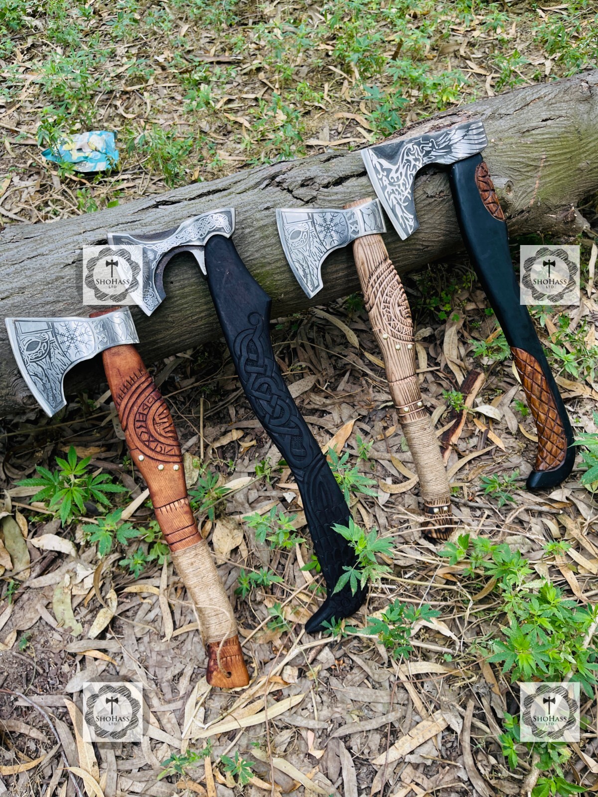 Lot of 4 Raven Axe Viking 4 Axe Custom Made Axe Forged Bearded Viking ...