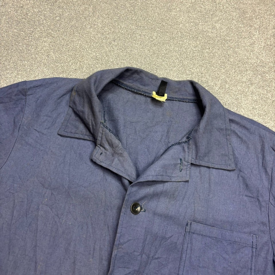 VINTAGE French Jacket Adult X Large Blue Work Wear Canvas Chore Utility ...