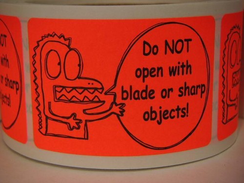 DO NOT OPEN WITH BLADE OR SHARP OBJECTS 2x3 Sticker Label fluorescent ...