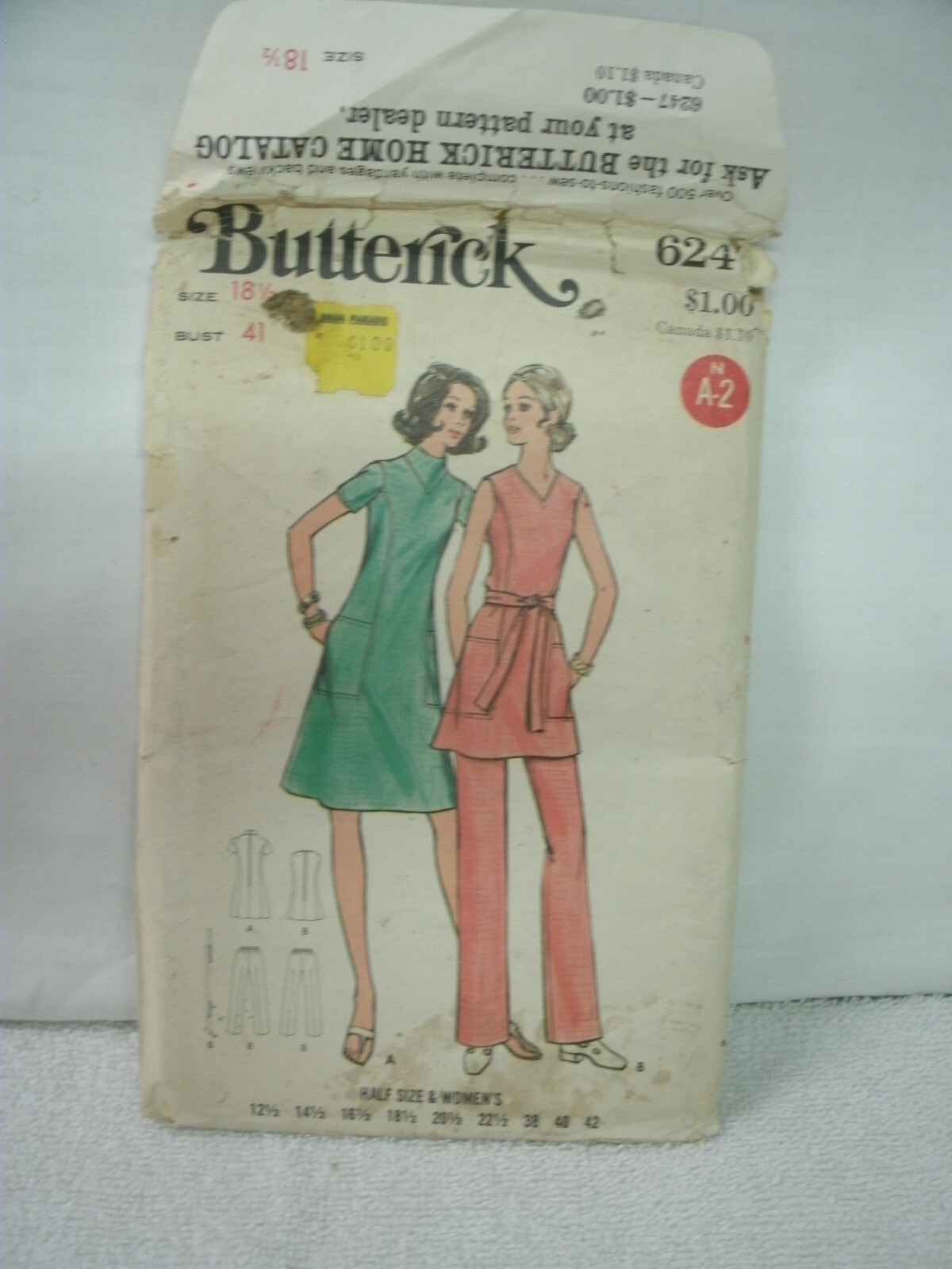 BUTTERICK PATTERN #6247--18 1/2-Half Size & Women's-Dress/Pants/Top ...