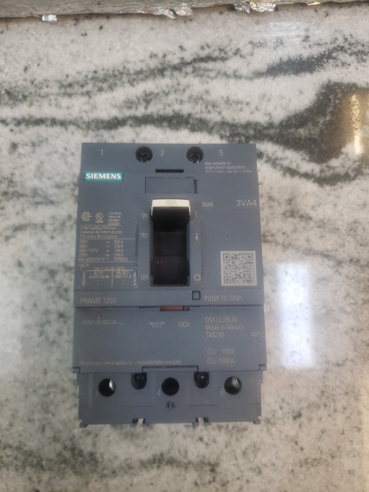 Siemens 3VA4110-4ED34-0AA0 breaker TM210, 3 POLE 100 AMP (18C1) | eBay