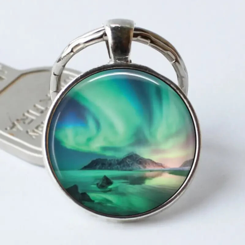 2.25" Stainless Steel Aurora Mountain Sea Scene Keychain New Free Ship ...