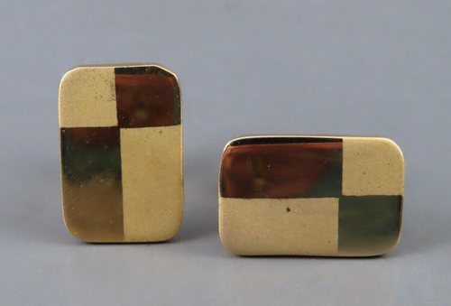 Vintage GOLD TONE CUFF LINKS Rectangle SHINY & MATTE CHECKERBOARD Retro ...