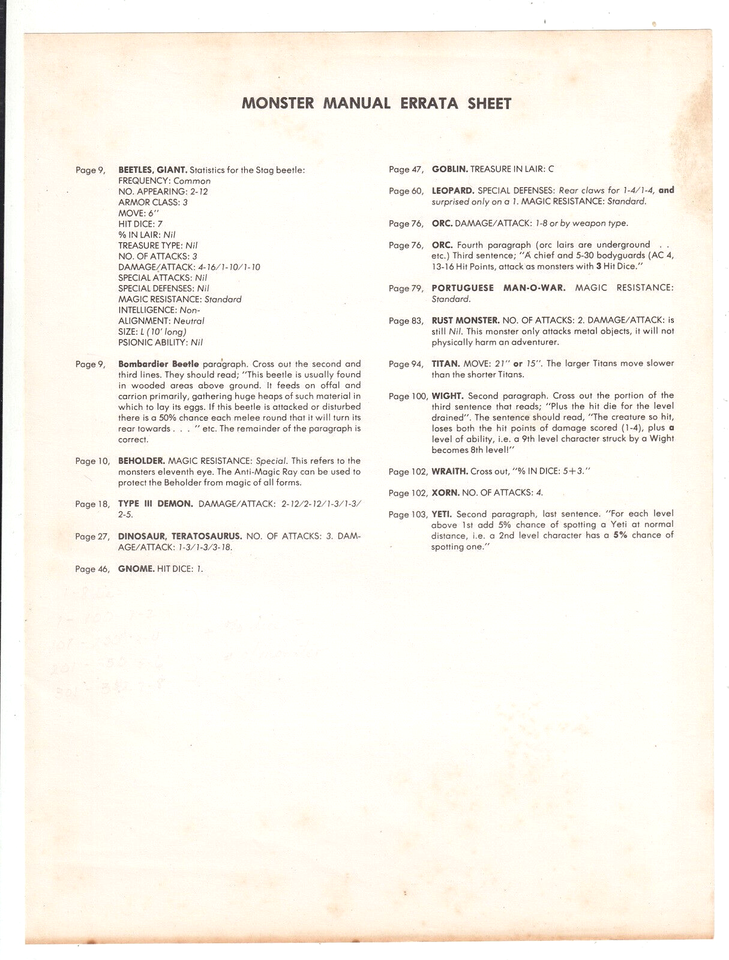 ADVANCED DUNGEONS & DRAGONS MONSTER MANUAL 1st Edition with rare ERRATA ...