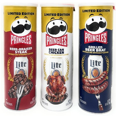 Pringles MILLER LITE Crisps Grilled Beer Brat, Steak, Chicken Chips 3Pk ...