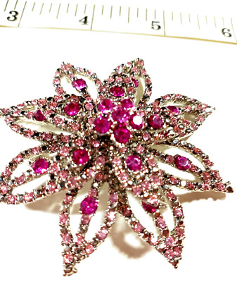 Vintage Statement Piece Large 3" silver color and PINK Rhinestone ...