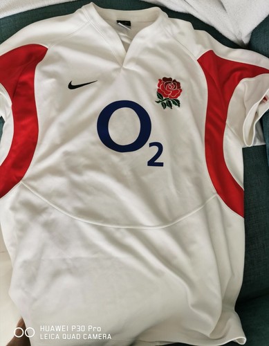 England Rugby Nike Jersey Embroidered Rose Vintage White O2 Large Rare ...
