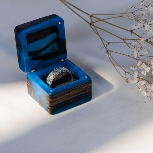 MUSE - Deep Blue Resin & Wood Engagement Ring Box | Wooden Proposal ...