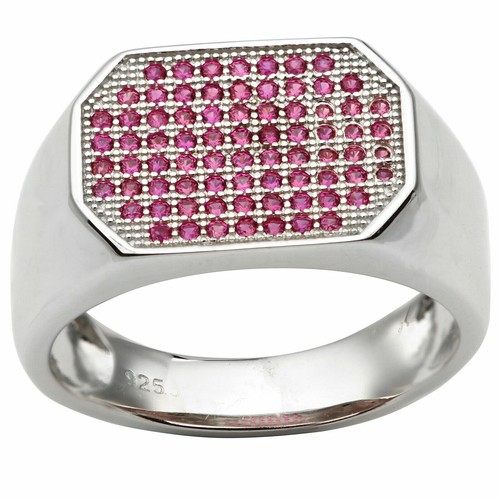 2.28CT Red Ruby CZ Micro-Paved Simulated 935 Silver Men Jewelry ...
