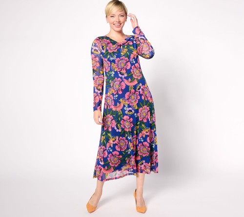 Destination 365 Women's Petite Dress PM Printed Mesh Midi Multi-colored ...