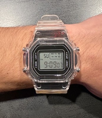 Men’s LED retro transparent clear Sports Watch black y2k | eBay