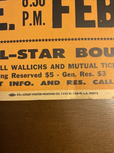 Vintage 1969 Boxing Cardboard Poster LA Joey Orbillo Vs Joe Hemphill | eBay