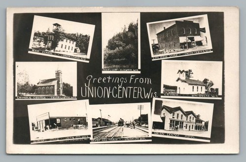 Union Center Wisconsin RPPC Antique Railroad Train Depot Photo Postcard ...