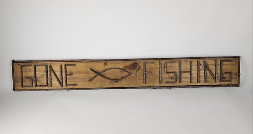 Vintage Rustic Gone Fishing Wood Sign 45" Cabin Lake House Decor ...