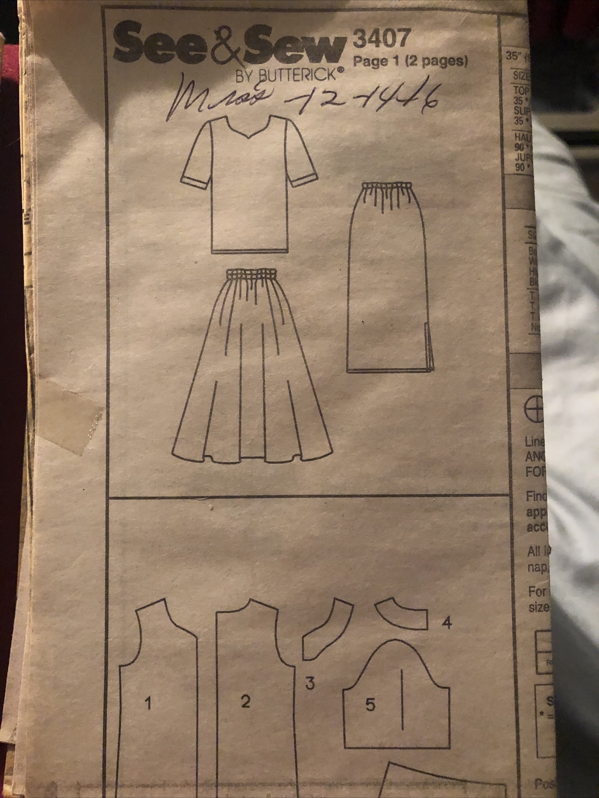 Butterick Sewing Pattern 3407 Size 12-14-16 🪡 UC FF 🧵Top/Skirt/Slip | eBay