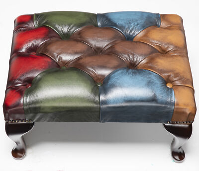 Chesterfield Multicoloured Footstool 100% Genuine Patchwork Leather ...