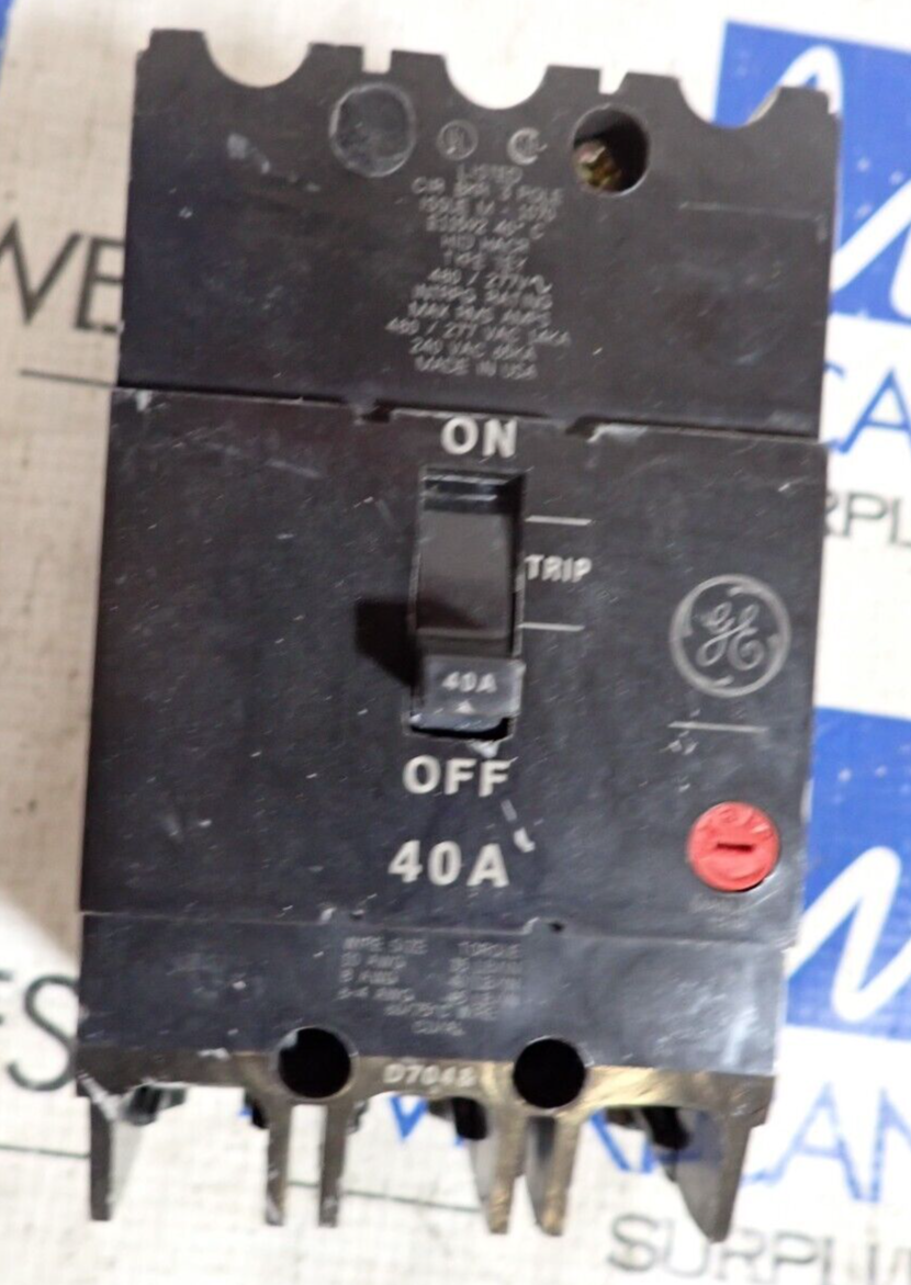 GE TEY340 40 Amp 480/277 VAC 3 Pole Bolt on Type TEY Breaker - TESTED ...