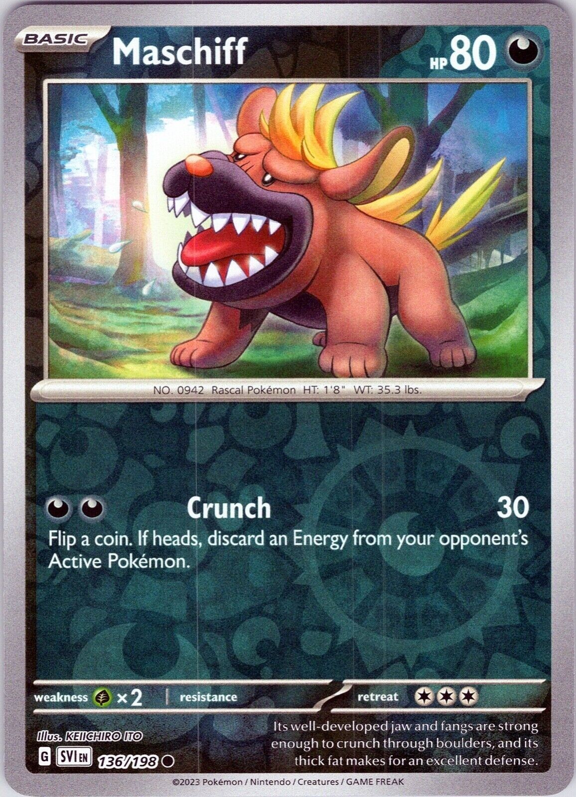 Pokemon Scarlet & Violet REVERSE HOLO Maschiff 136/198 - Near Mint (NM ...