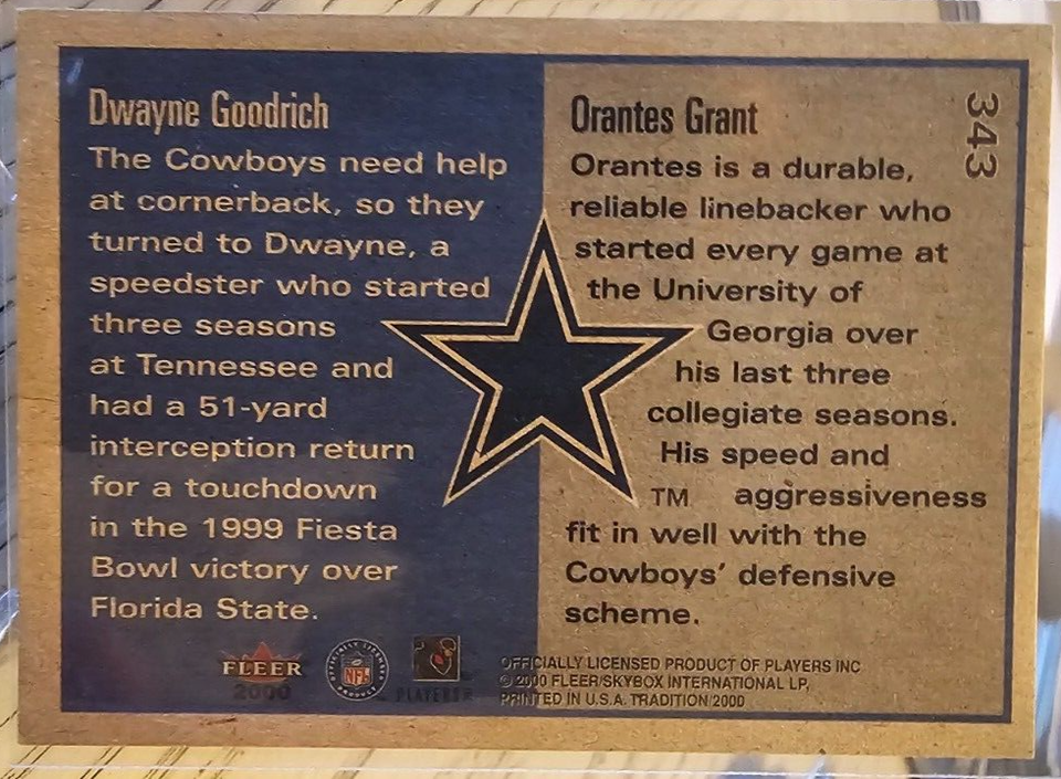 2000 Fleer Tradition Orantes Grant/Dwayne Goodrich RC #343 Dallas ...