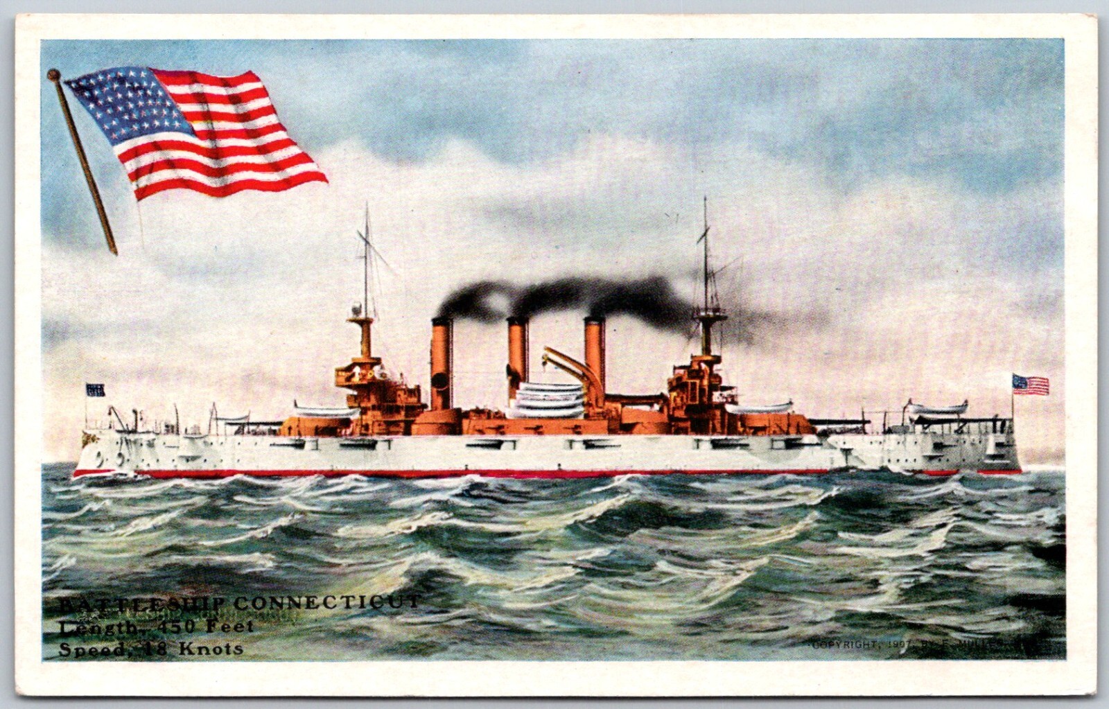 Postcard Battleship USS Connecticut BB-18 Great White Fleet E. Muller ...