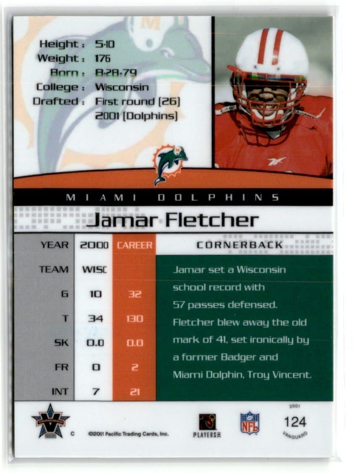 Jamar Fletcher SN Miami Dolphins 2001 Pacific Vanguard Premiere Date ...