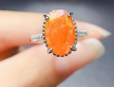 Orange Opal Ring, Opal Silver Ring, Mexican Fire Opal Ring, Natural ...