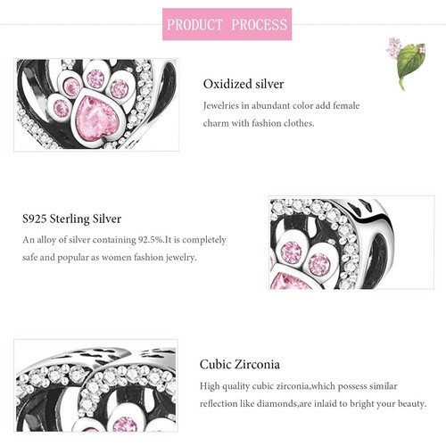 Pink Dog & Cat Paw Charm S925 Sterling Silver Charms for Bracelets with 5A Cubic | eBay