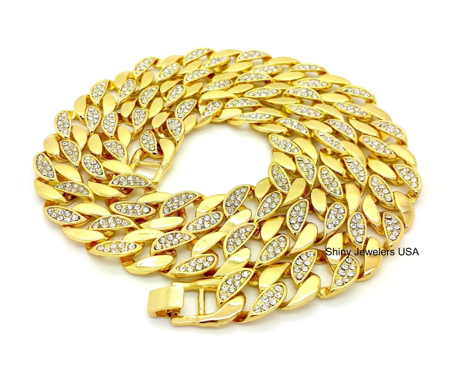 MENS 14K GOLD FINISH RAPPER,'s MIAMI CUBAN LINK CHAIN NECKLACE HIP HOP ...