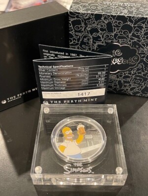 1 oz silver proof 2019 Homer Simpson COA # 1417 The Simpsons .9999 Orig ...