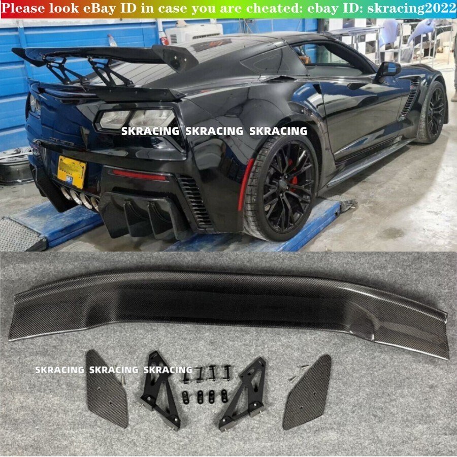 Fits 14-19 Chevrolet Corvette C7 Real Carbon Fiber Rear Wing Spoiler ...