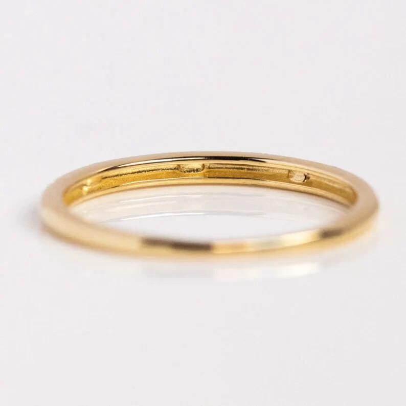 Simple 14K Gold Stary Studded Thin Band Inset Real Diamond 0.03 TCW ...