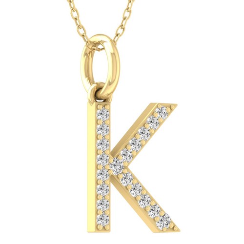 14K Yellow Gold Diamond Initial K Letter Pendant Necklace 18" Silver ...