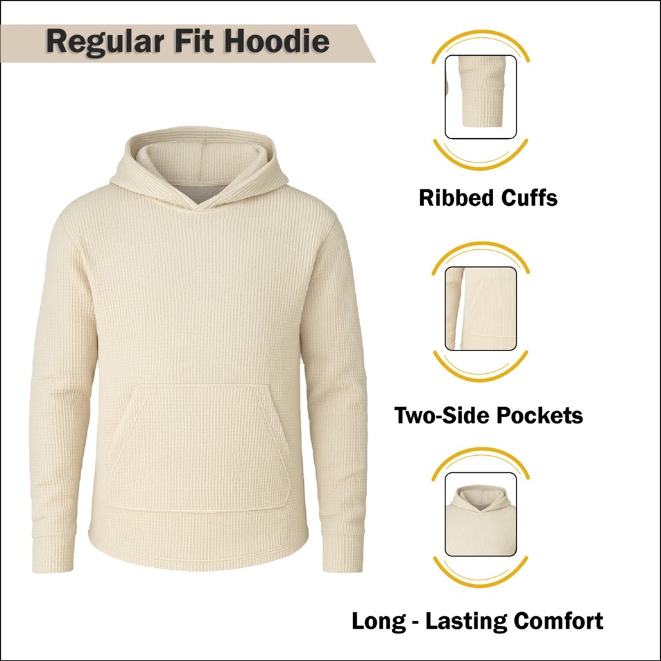 Men’s Waffle Knit Thermal Pullover Hoodie- Warm, Cozy, Casual Wear ...