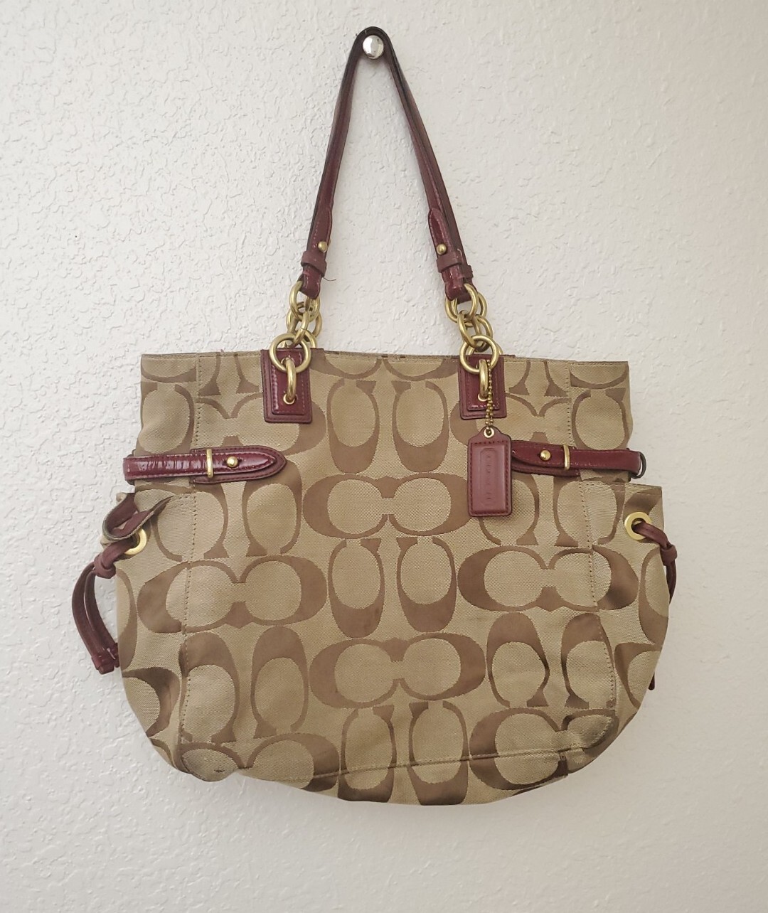 Coach Colette Signature Beige Brown Large Jacquard Ba… - Gem