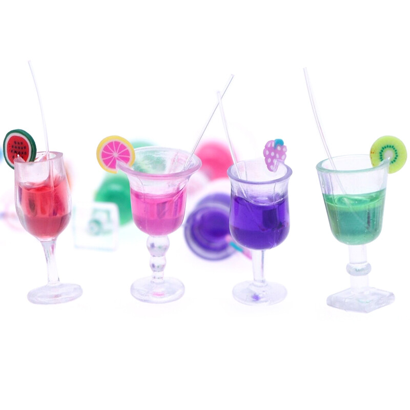4Pcs 1:6 Dollhouse Miniature Fruit Cocktail Drinks Cup Model Kid Play ...