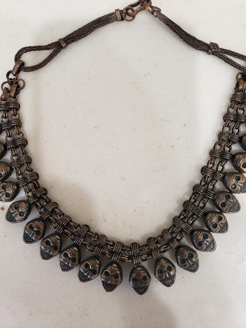 Tribal Smiling 22 Skeleton Heads Copper Color Choker … - Gem
