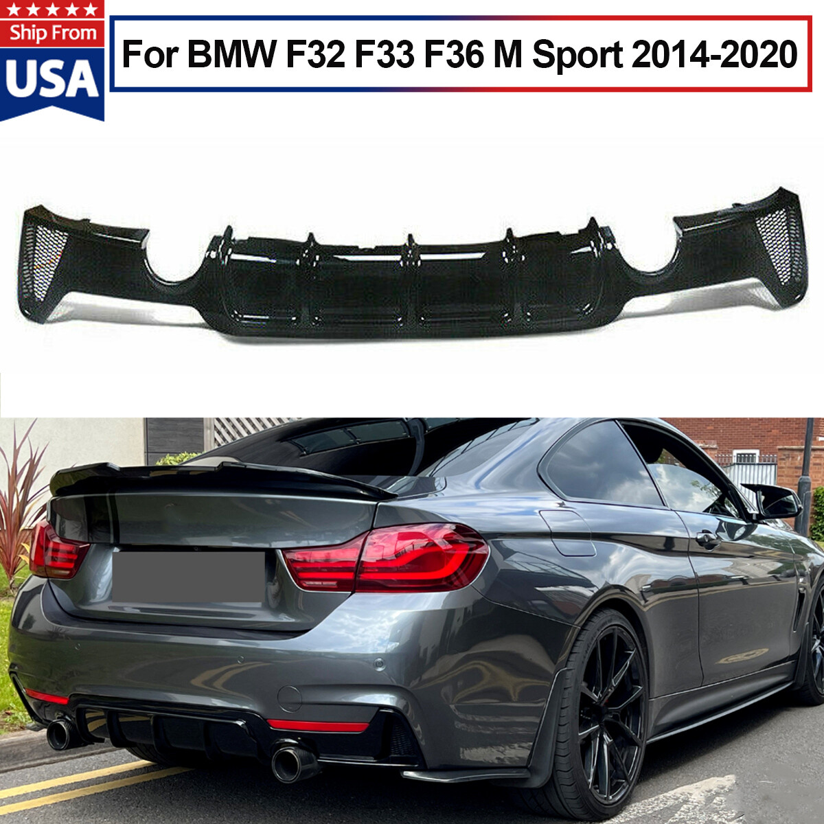 M Performance Style Rear Diffuser For BMW F32 F33 F36 4-Series M-Sport ...