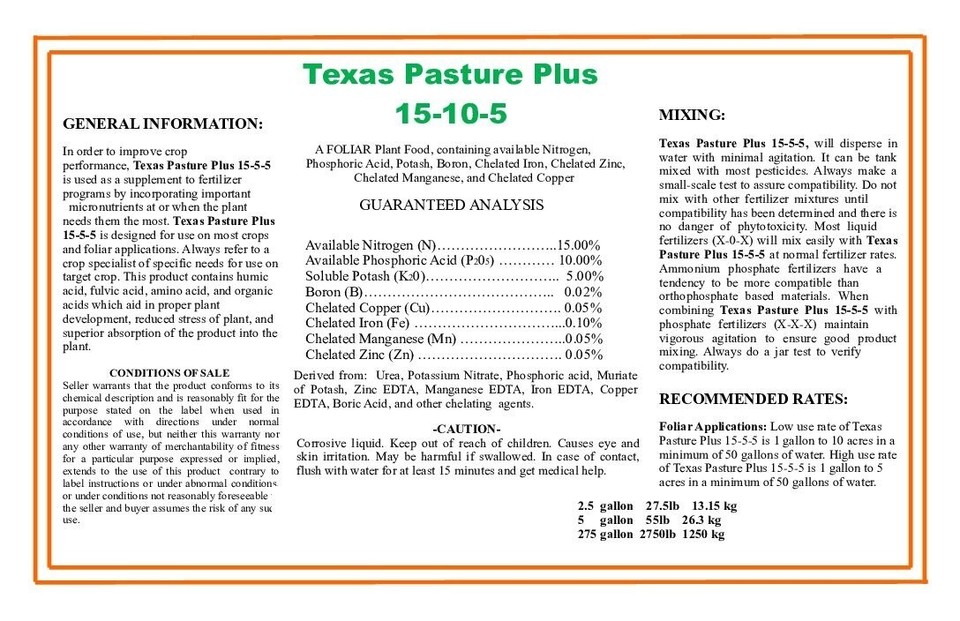 Texas Pasture Plus 15-10-5 Liquid Fertilizer Concentrate (5 gallon ...